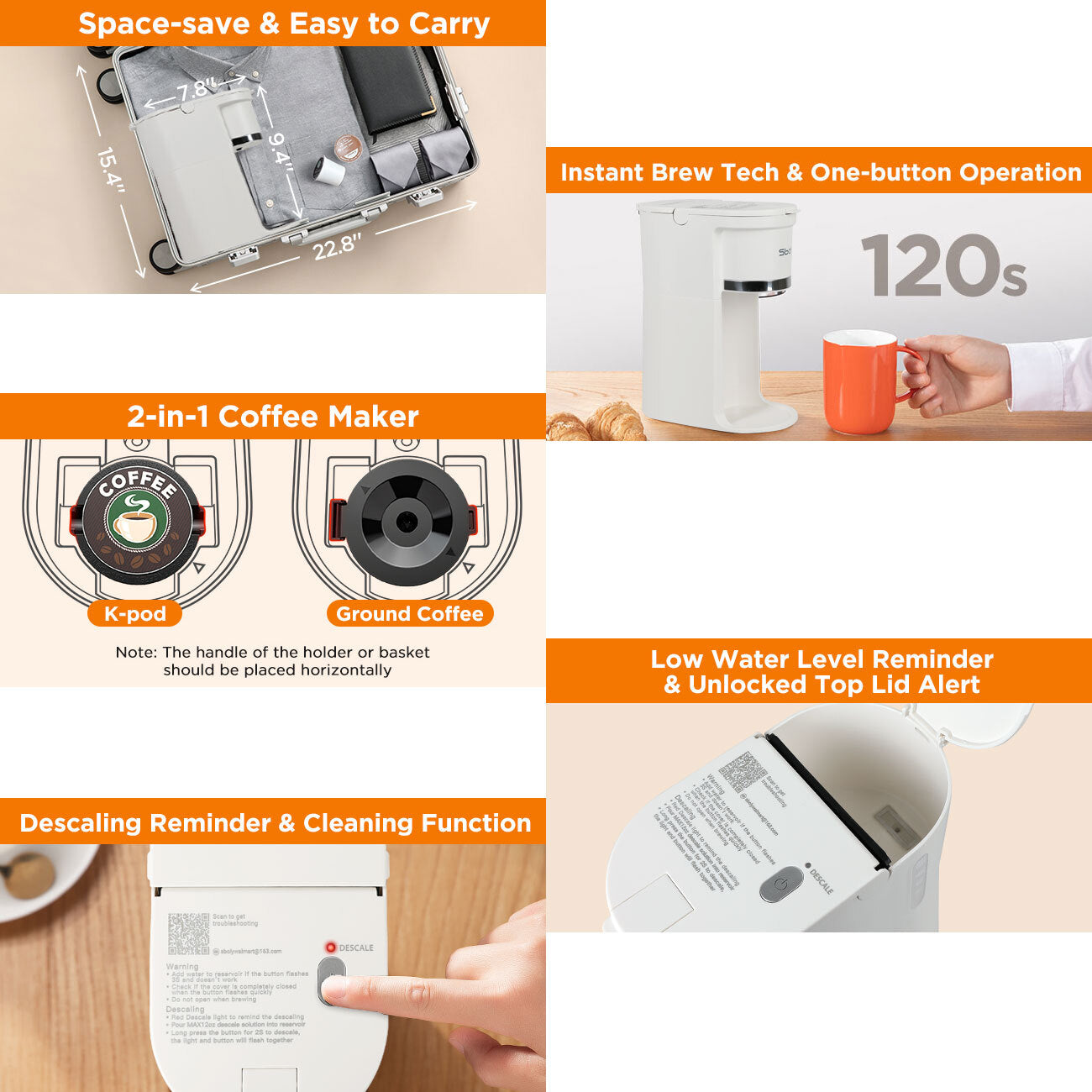 MINI Sboly Single Serve Coffee Maker, Instant Coffee Maker One Cup for