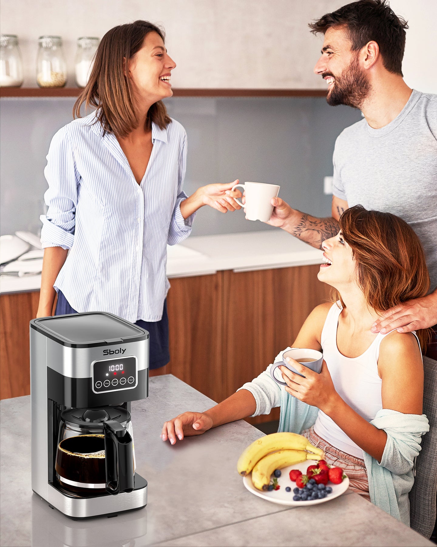 Stainless Steel Coffee Maker 10 Cup Drip Coffee Maker with Glass Pot w ...